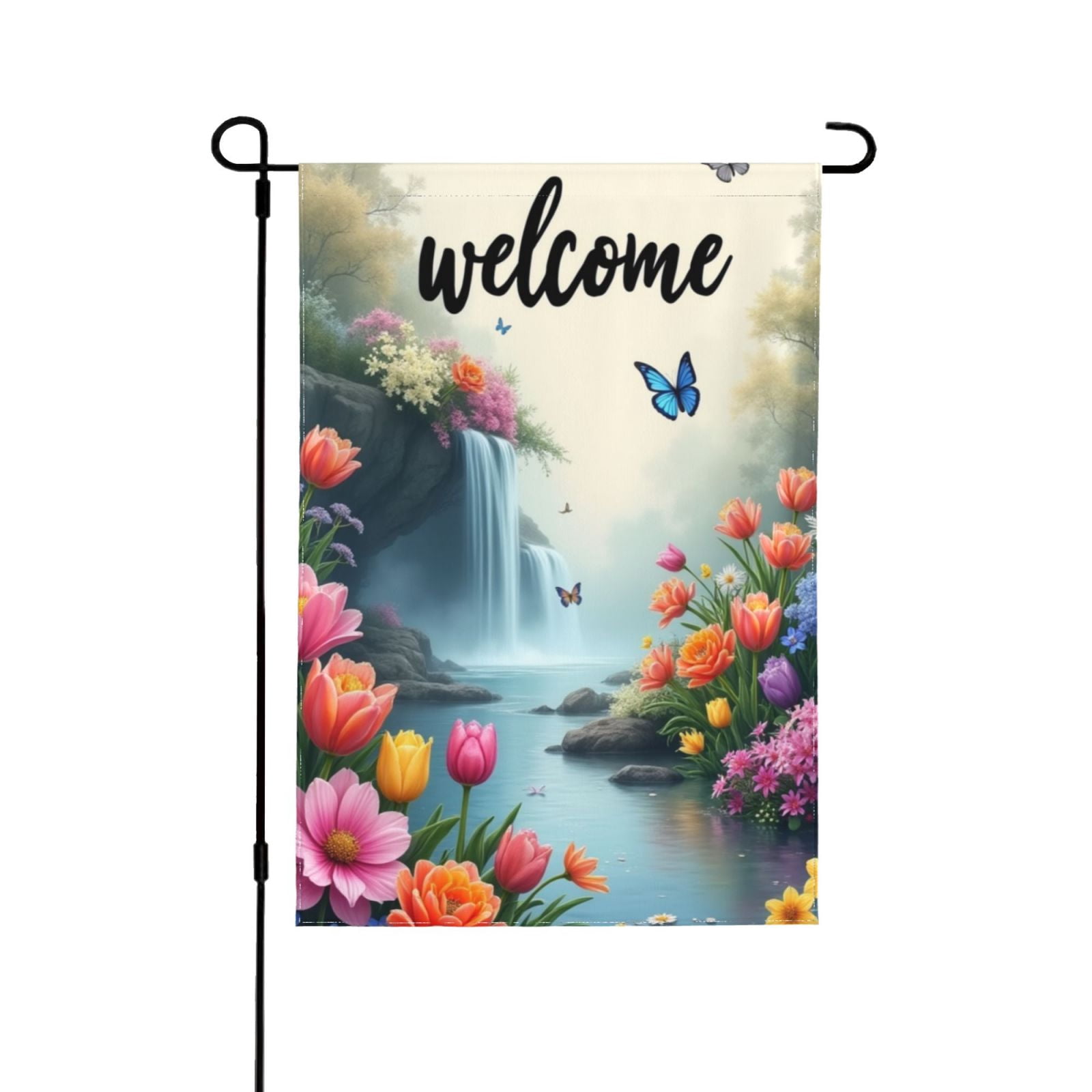 Welcome Spring Waterfall Garden Flag， 12x18 Inch Double Sided Outdoor ...