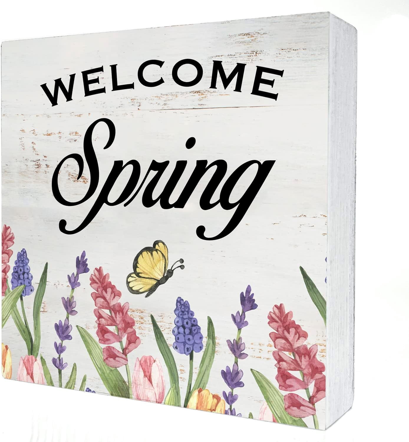 Welcome Spring Wood Box Sign Home Decor Rustic Floral Spring Wooden Box ...
