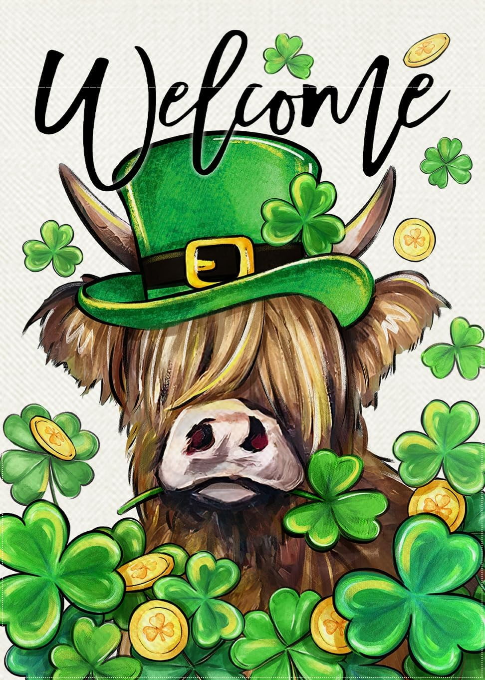 Welcome St. Patrick's Day Highland Cow Decorative Garden Flag, Lucky ...