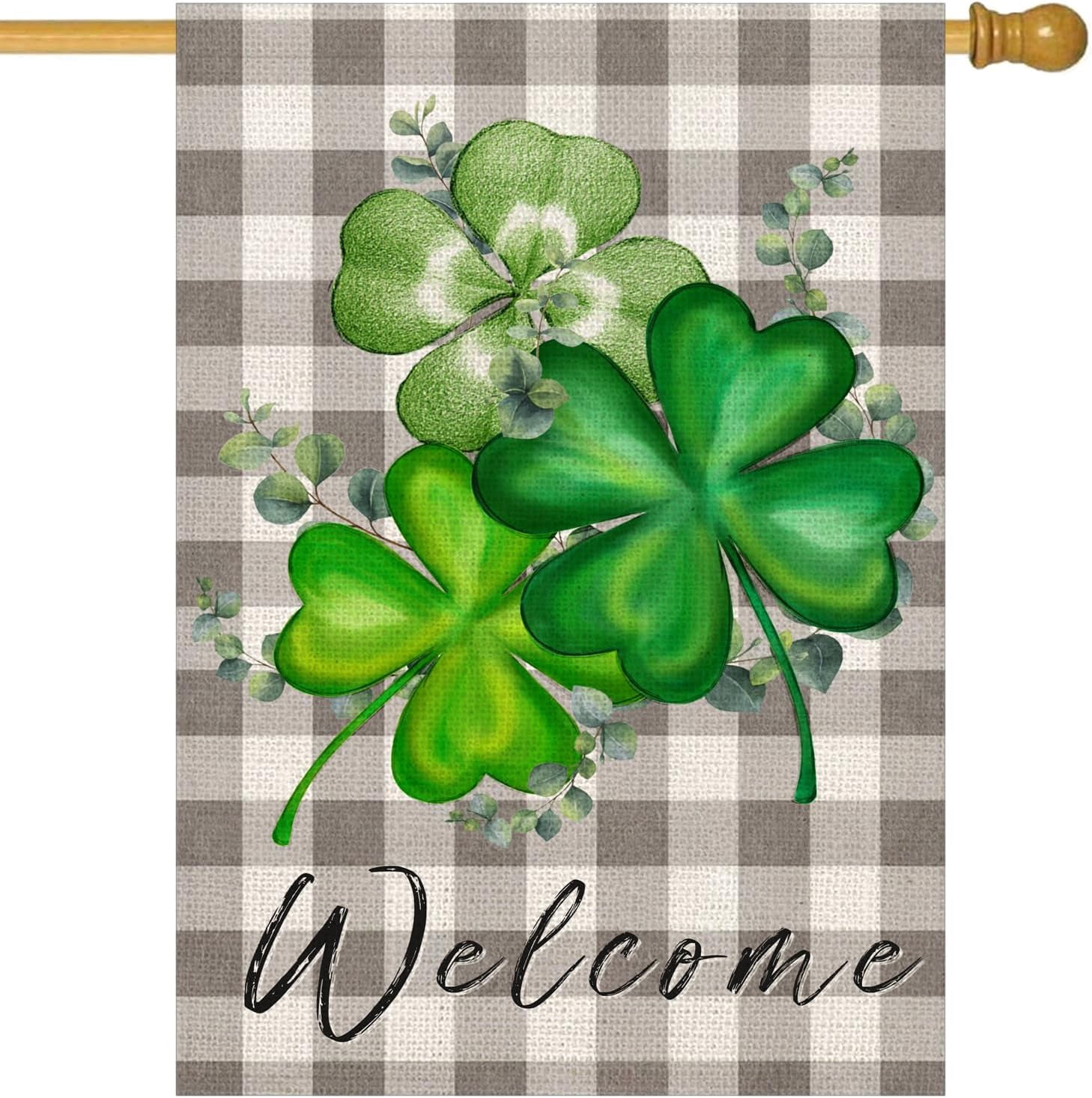 Welcome St. Patrick''s Day House Flag Double-Sided Lucky Clover Green ...