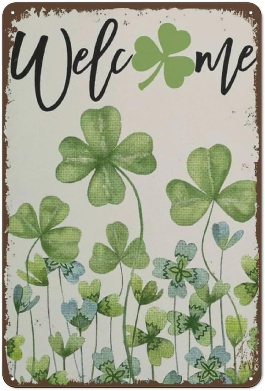 Welcome St. Patrick's Day Tin Sign Green Shamrock Clover Double Sided ...