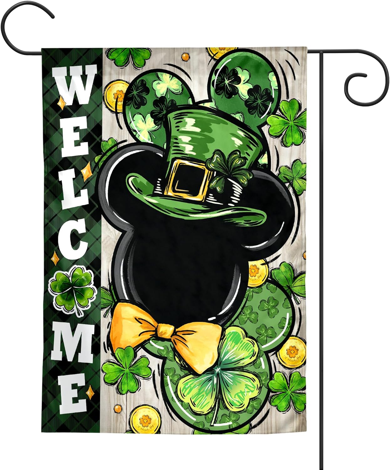 Welcome St Patricks Day Decorations Garden Flag, Cartoon Green Shamrock Clover Double Sided ...