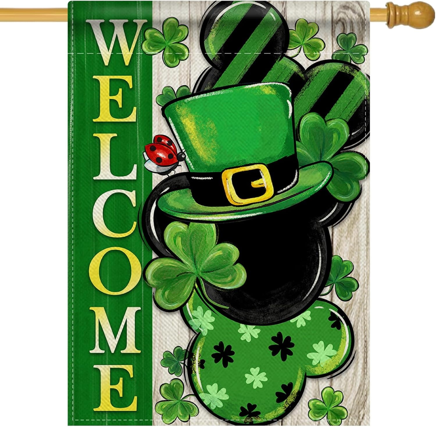 Welcome St Patricks Day Decorative House Flag, Green Black Hat Shamrock ...