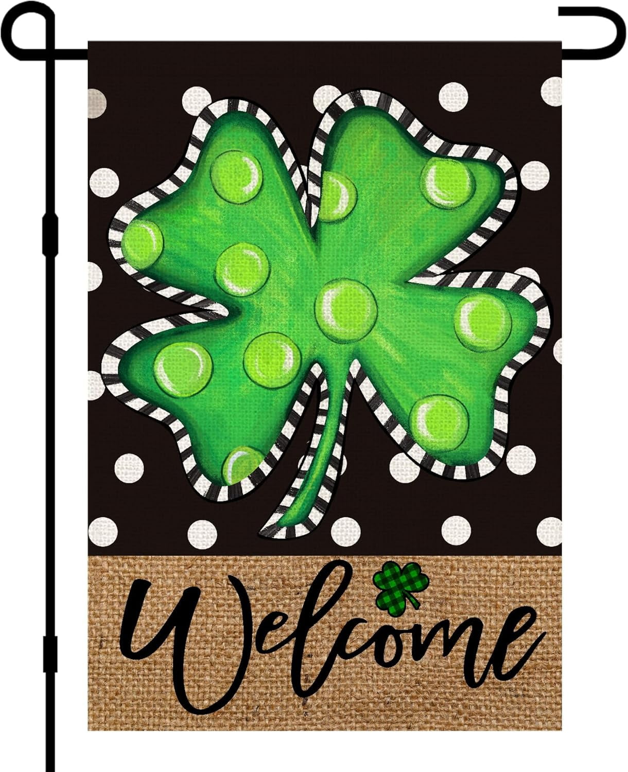 Welcome St Patricks Day Garden Flag 12x18 Double Sided Burlap, Green Shamrocks Lucky Clover ...