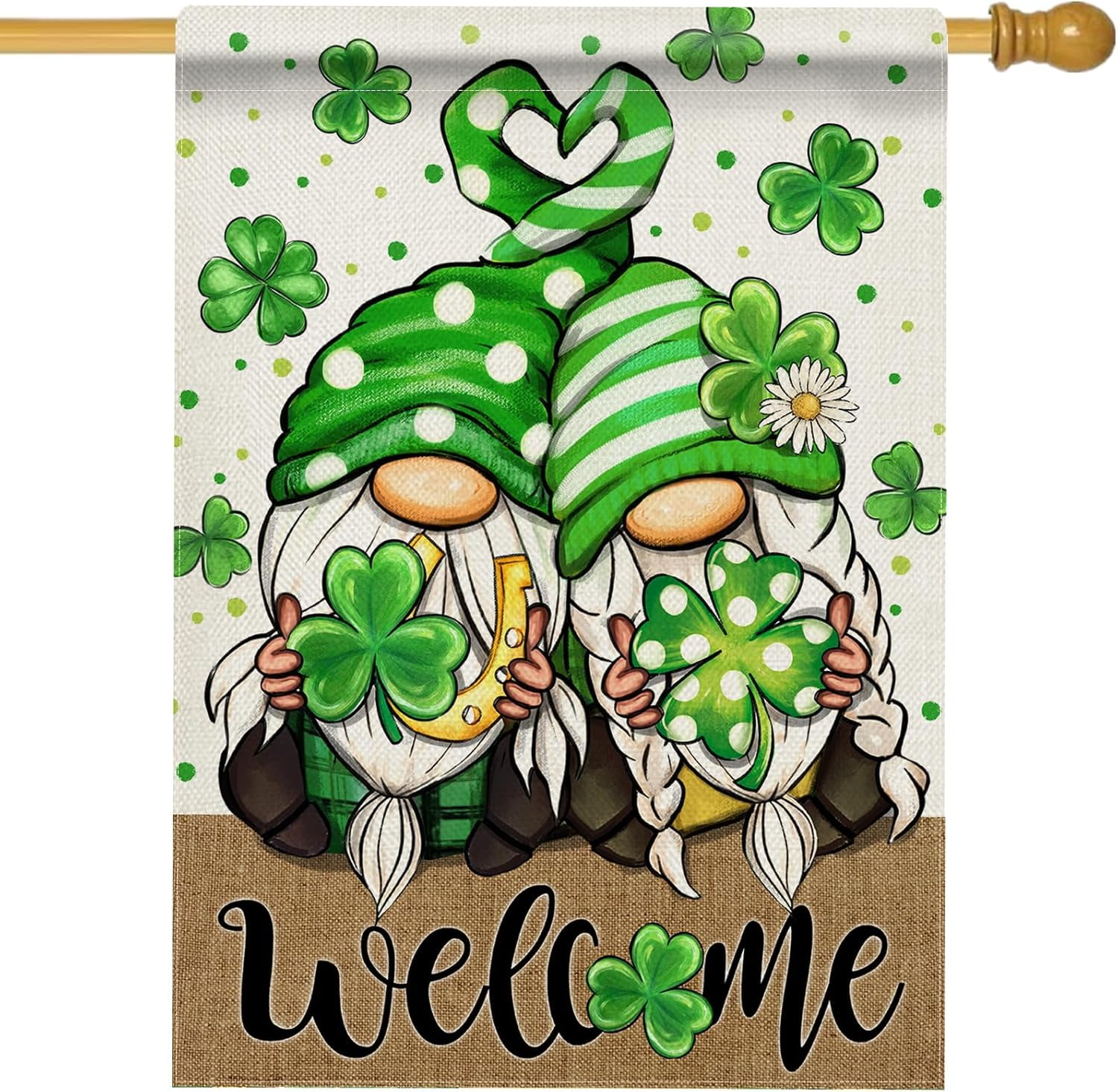 Welcome St. Patricks Day Gnome House Flag Double Sided, Lucky Shamrock ...