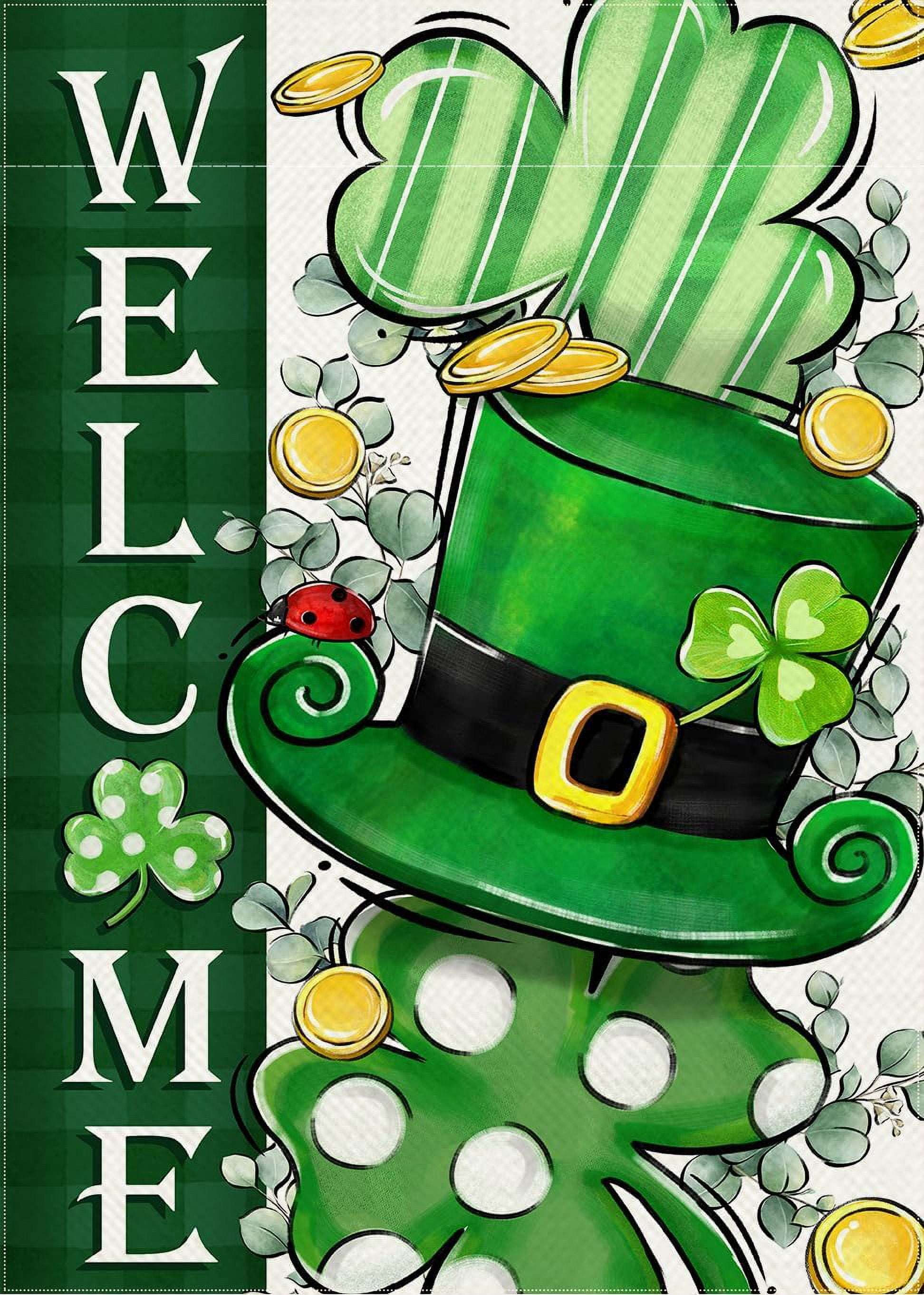 Welcome St Patricks Day Shamrock Clover Decorative Garden Flag, Green ...