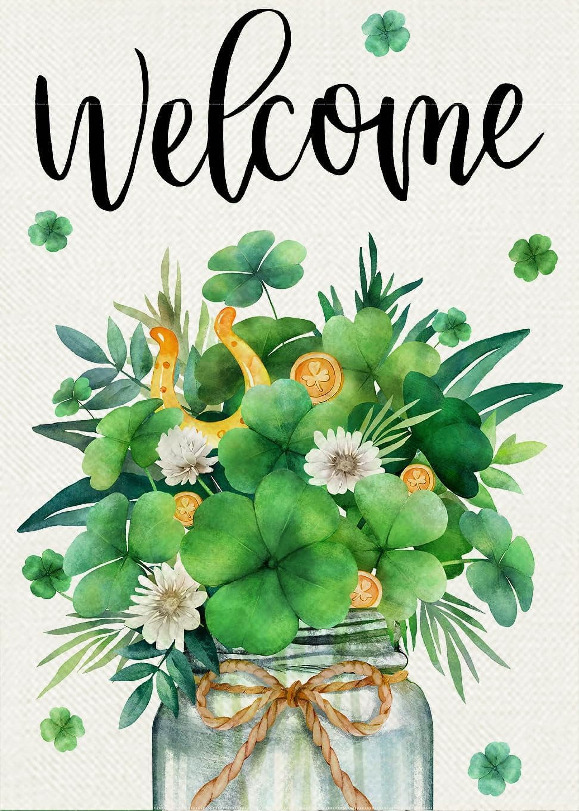Welcome St Patricks Day Shamrock Decorative Garden Flag, Green Clover ...