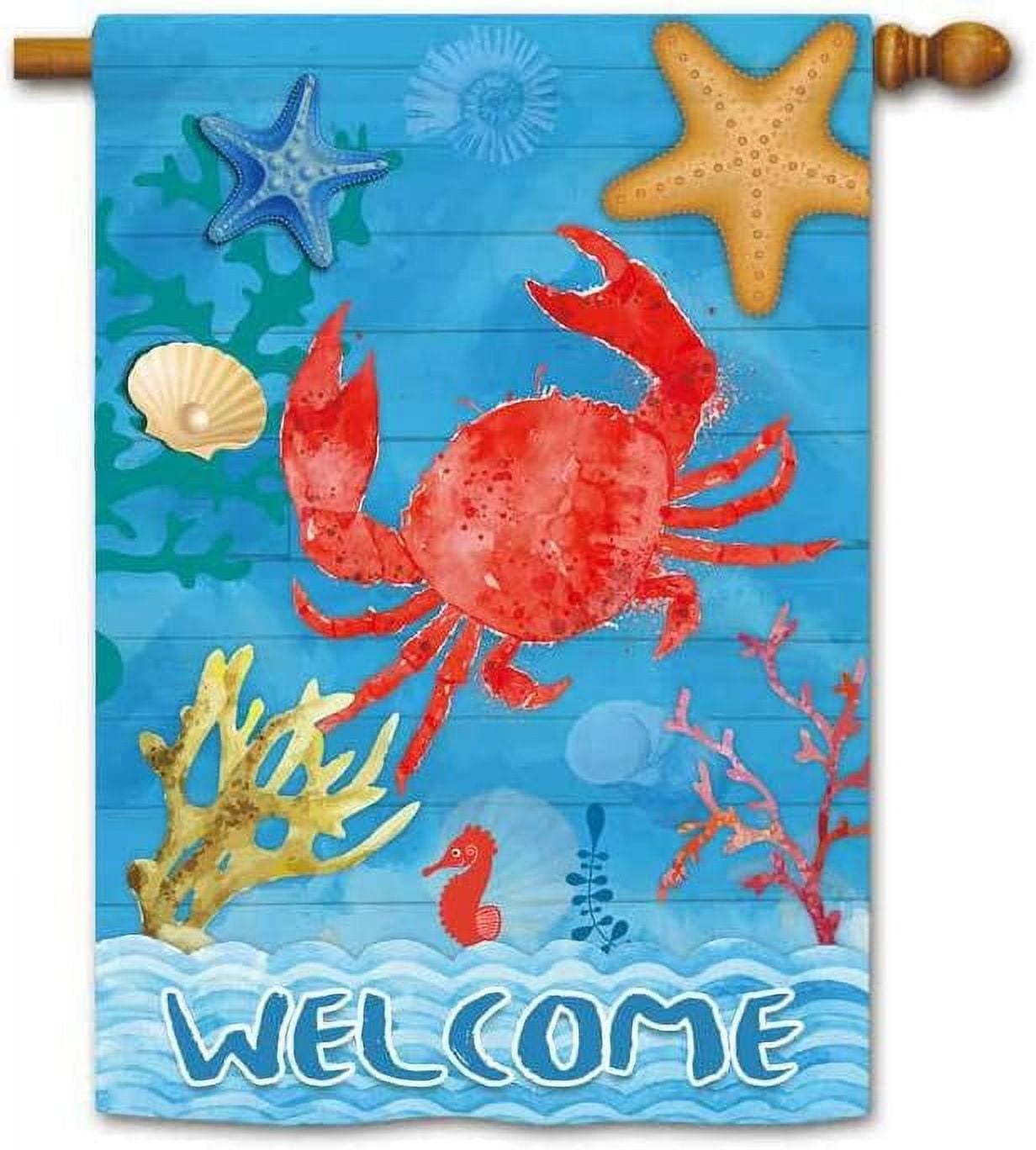 Welcome Star and Crab Ocean House Flag Sealife Banner 28"x40" Print ...