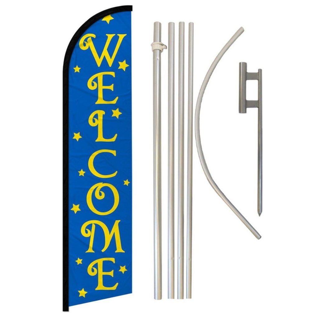 Welcome (Stars Blue) Windless Banner Flag & Pole Kit - Walmart.com