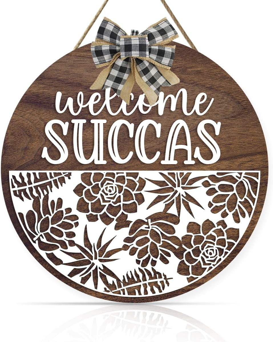 Welcome Succas with Bow Wooden Hanging Sign (12x12 inch), Succulent ...