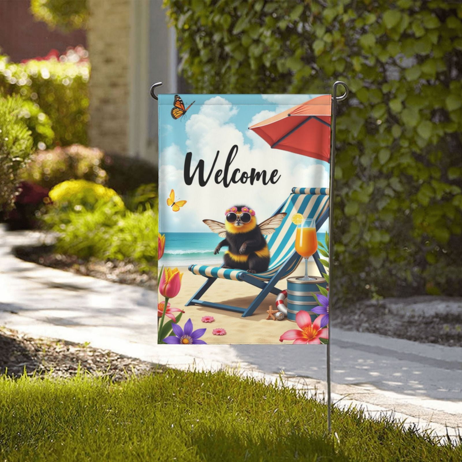 Welcome Summer Beach Garden Flag 12x18 Inch Double Sided Bumblebee ...