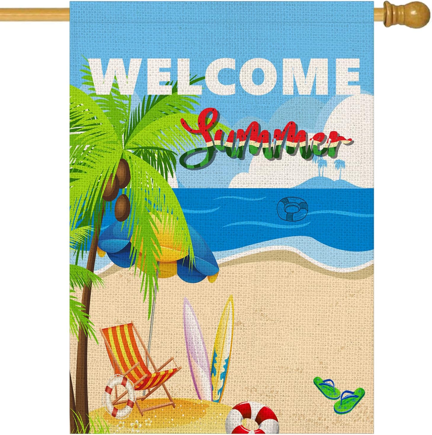 Welcome Summer Beach House Flag 28x40 Inch Double Sided Blue Ocean Sea ...