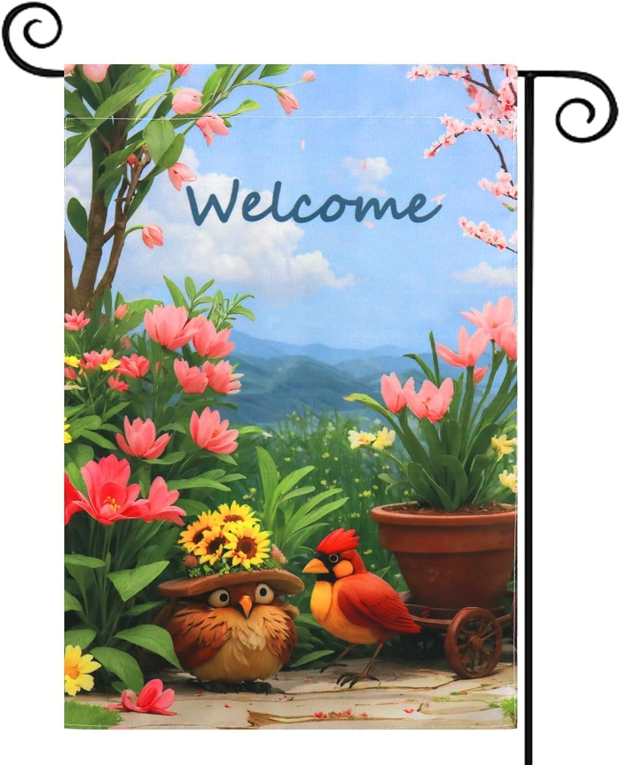 Welcome Summer Bird Garden Flag Double Sided Vertical, Small Floral ...