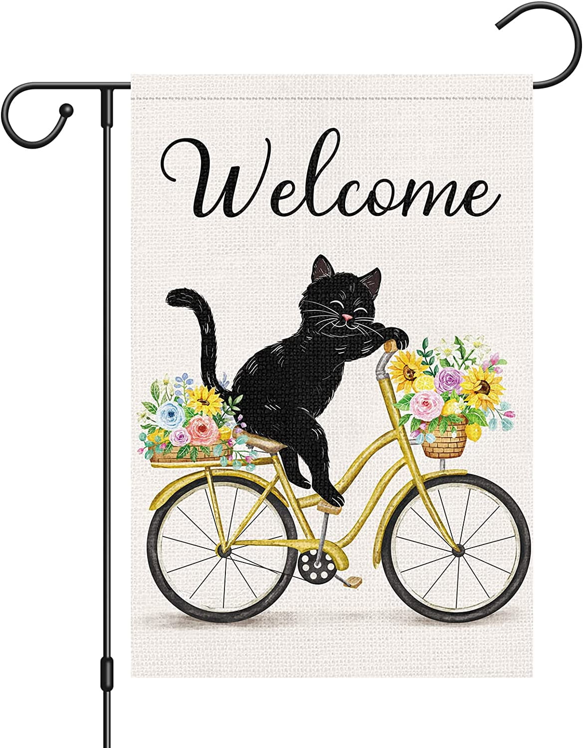 Welcome Summer Black Cat Garden Flag Double Sided Vertical, Small ...