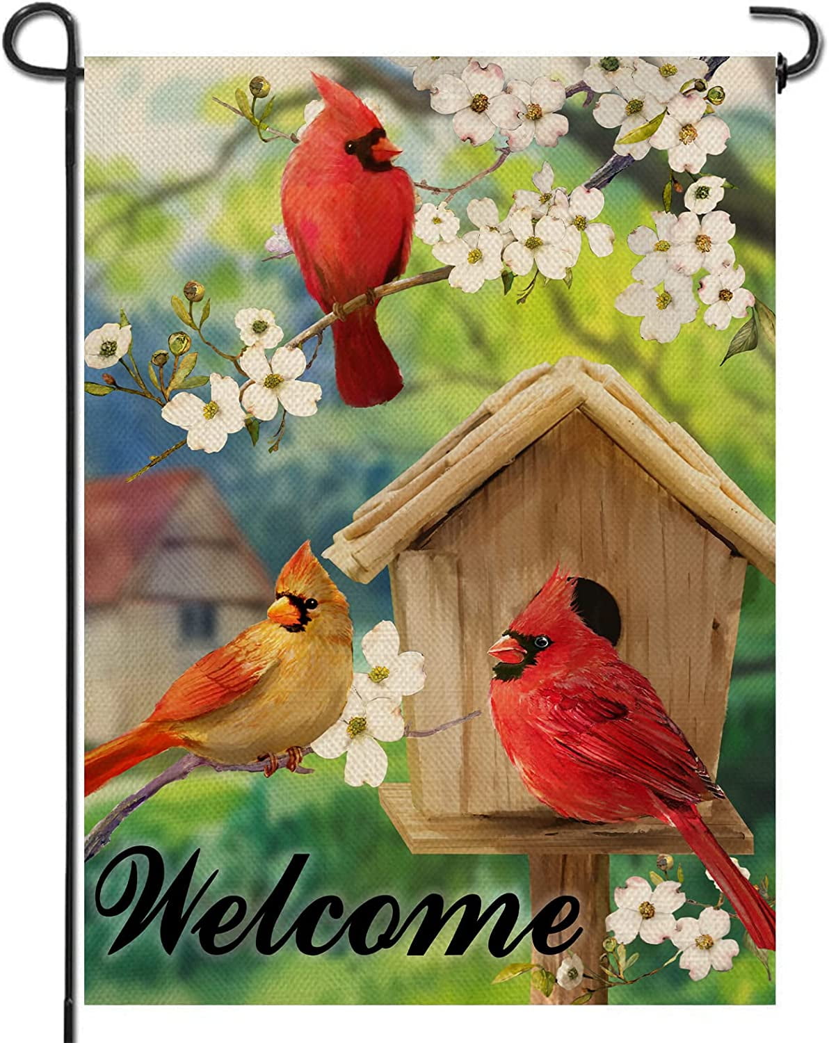 Welcome Summer Cardinal Red Birds Home Decorative Garden Flag ...