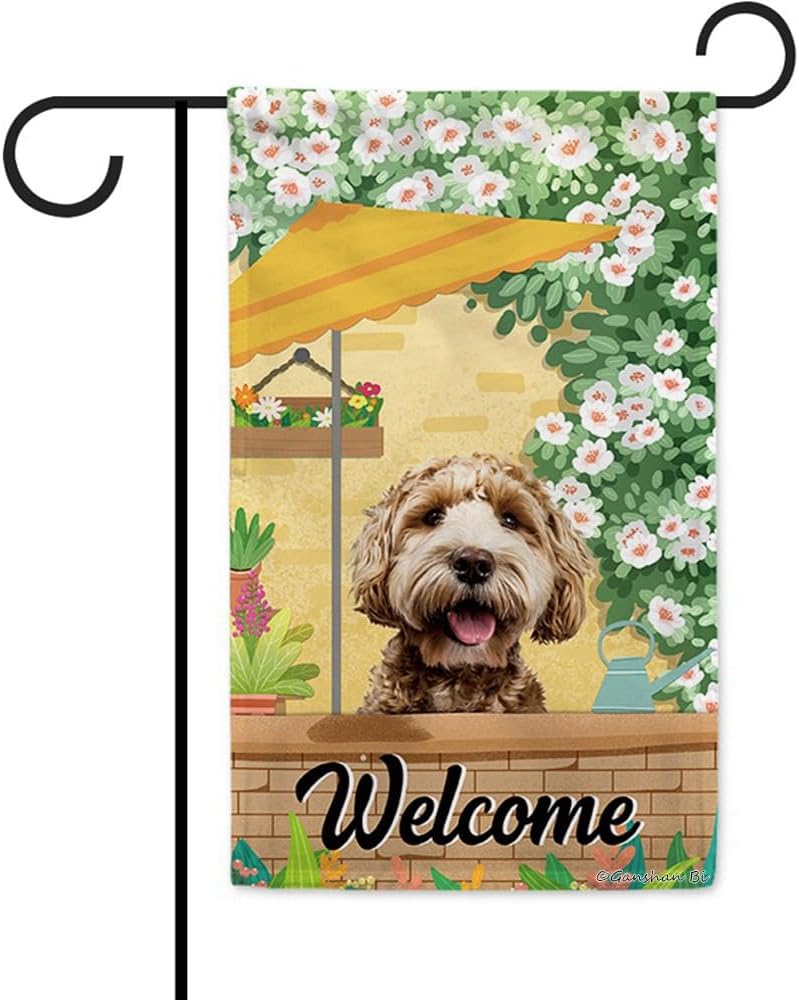 Welcome Summer Dog Garden Flag Labradoodle Puppy Play in the Yard ...