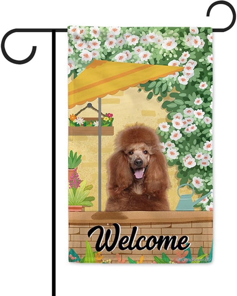 Welcome Summer Dog Garden Flag Red Standard Poodle Play in the Yard ...
