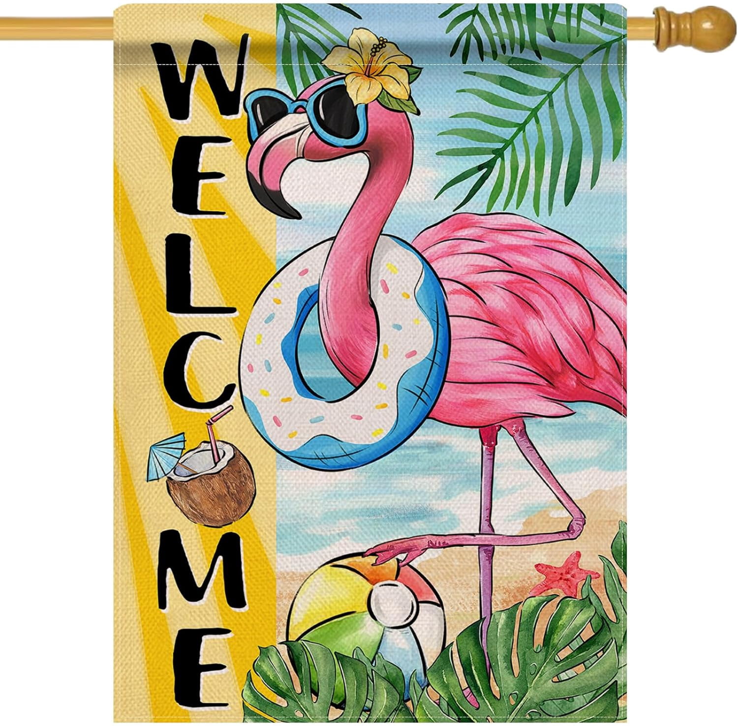 Welcome Summer Flamingo Bird 28 x 40 House Flag Double Sided, Beach ...