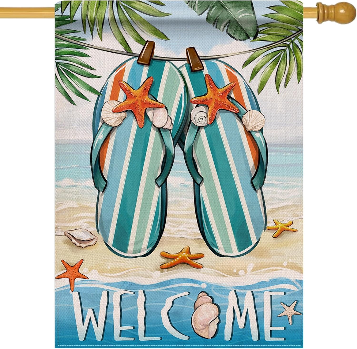 Welcome Summer Flip Flops 28 x 40 House Flag Double Sided, Beach ...