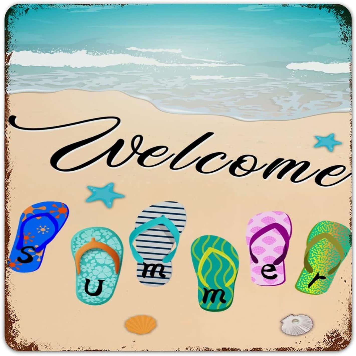 Welcome Summer Flip Flops Fashion Chic Metal Tin Sign Fashion Chic Men ...