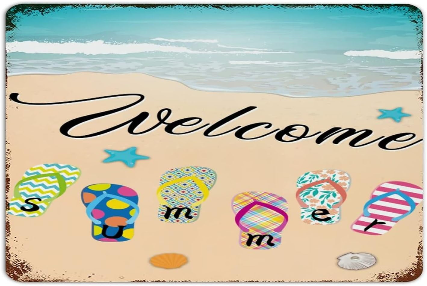 Welcome Summer Flip Flops Metal Sign Decorative Living Room Indoor ...