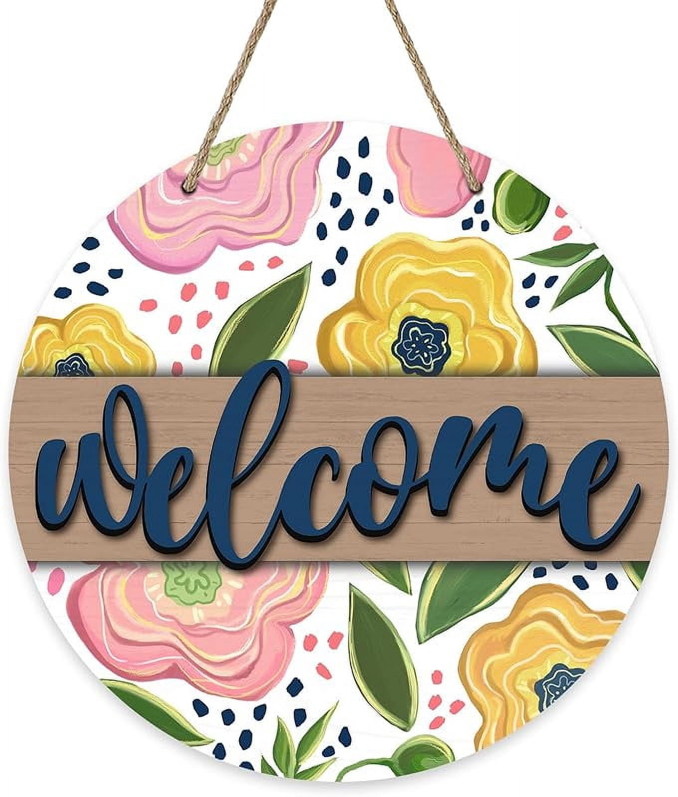 Welcome Summer Flower Front Door Sign, Blue Yellow Floral Wood Door ...