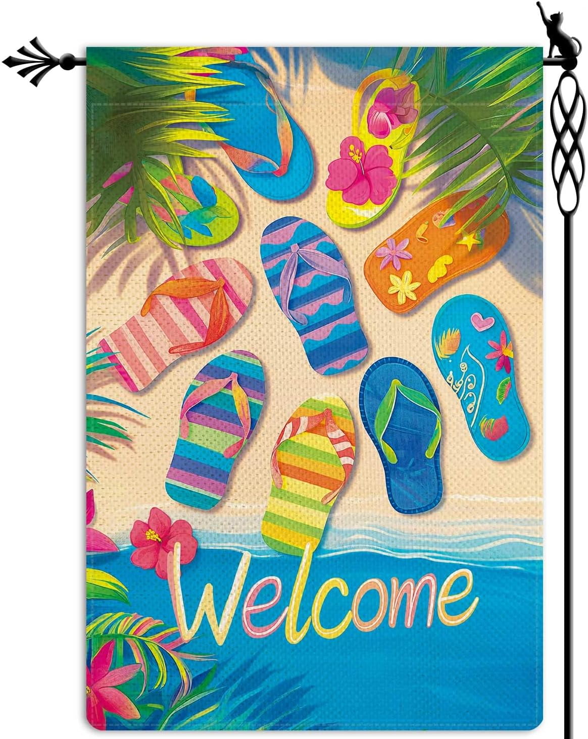 Welcome Summer Garden Flag Summer Beach Flip Flops Garden Flag Coconut ...