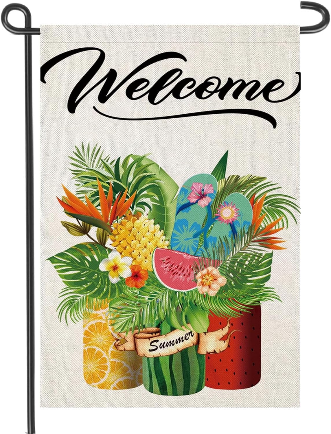 Welcome Summer Garden Flag Double Sided, Seasonal Flowers Watermelon ...