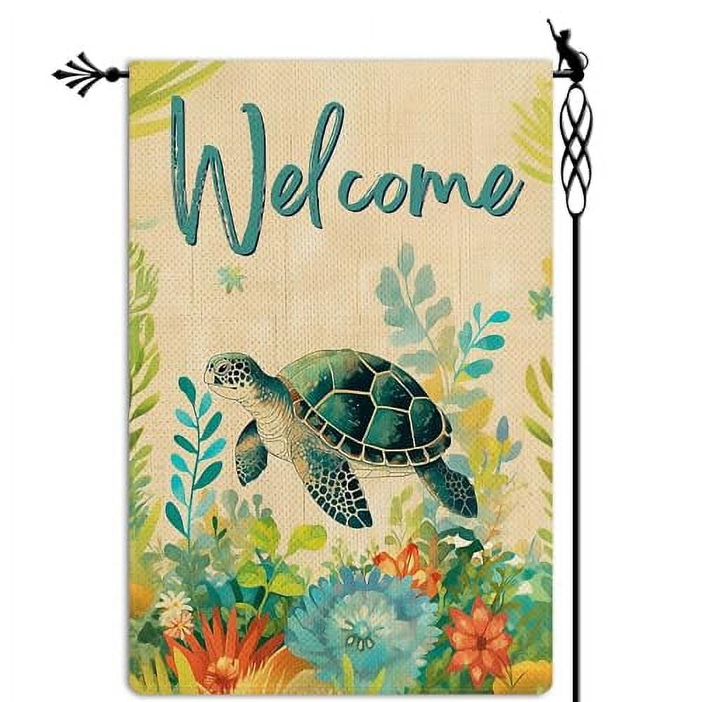 Welcome Summer Garden Flag Sea Turtle Garden Flag Ocean Summer Floral ...