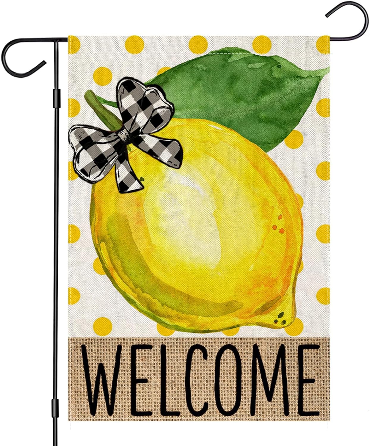 Welcome Summer Garden Flags Double Sided, Watercolor Lemon with Dots ...