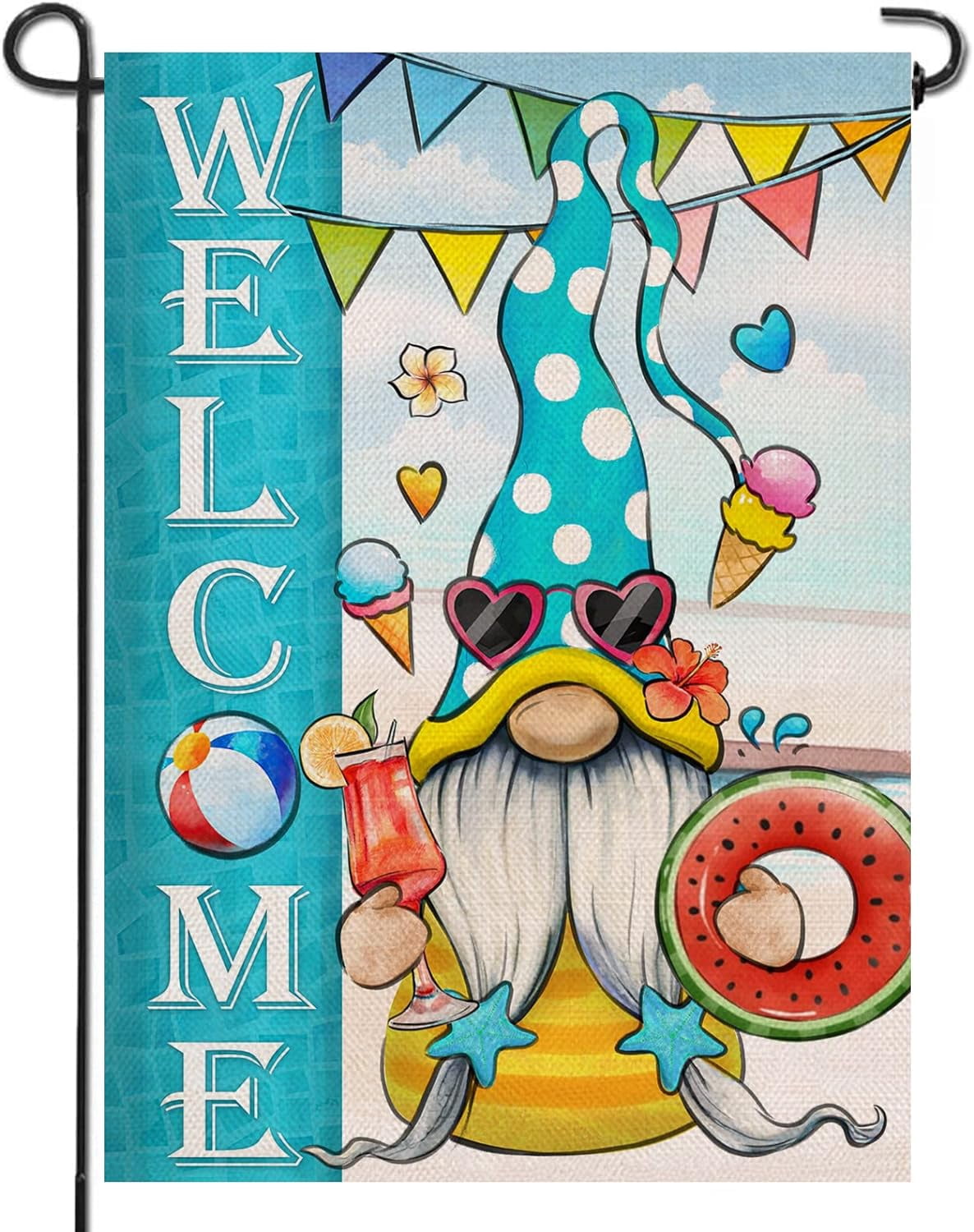 Welcome Summer Gnome Pool Small Decorative Garden Flag, Swimming Beach ...
