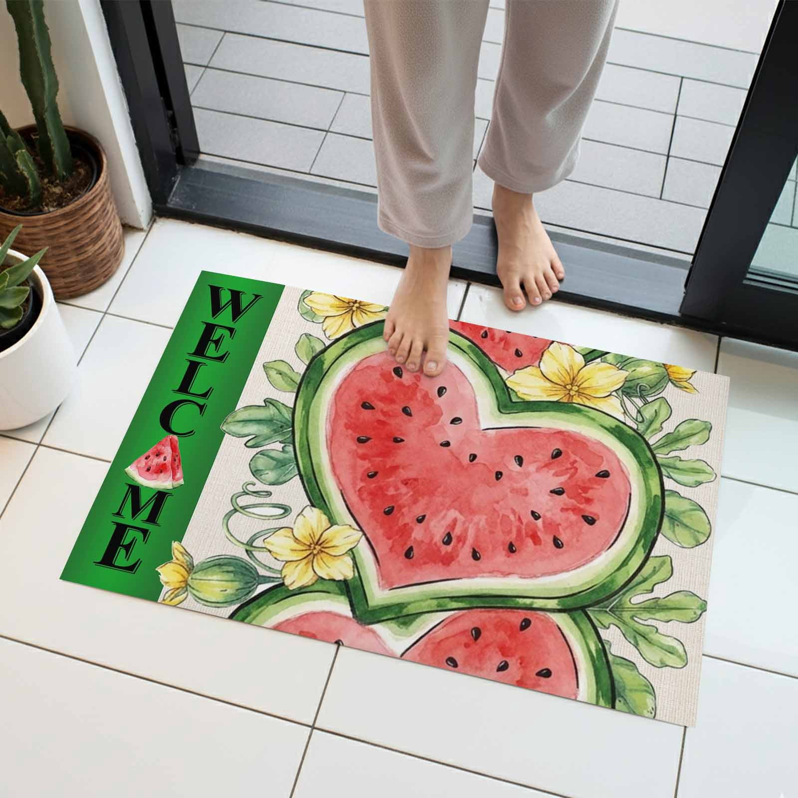 Welcome Summer Indoor Door Mat 20x31.5 Inch Heart Watermelon Vines ...