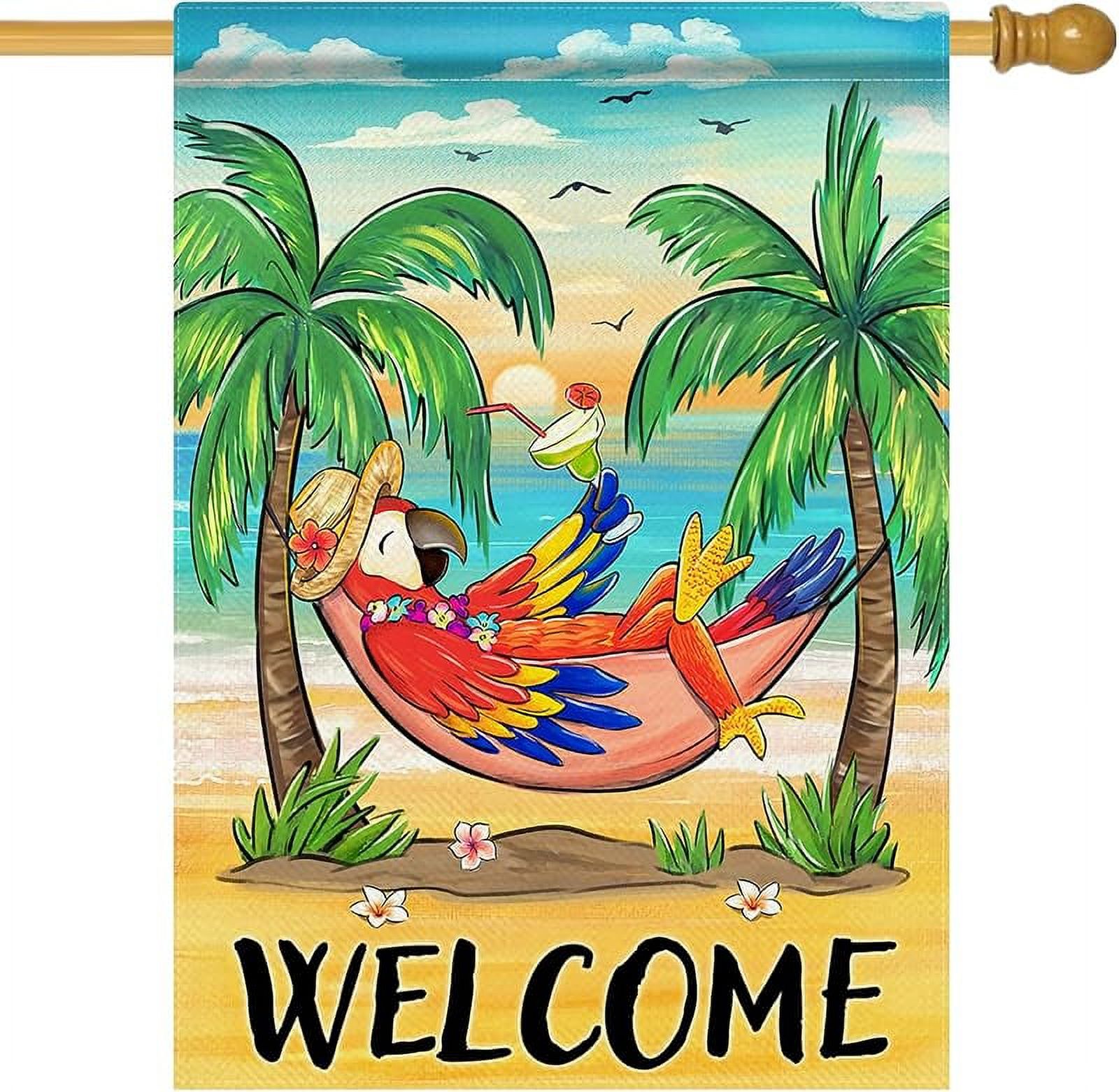 Welcome Summer Parrot Bird Decorative Garden Flag, It's 5 O'clock ...