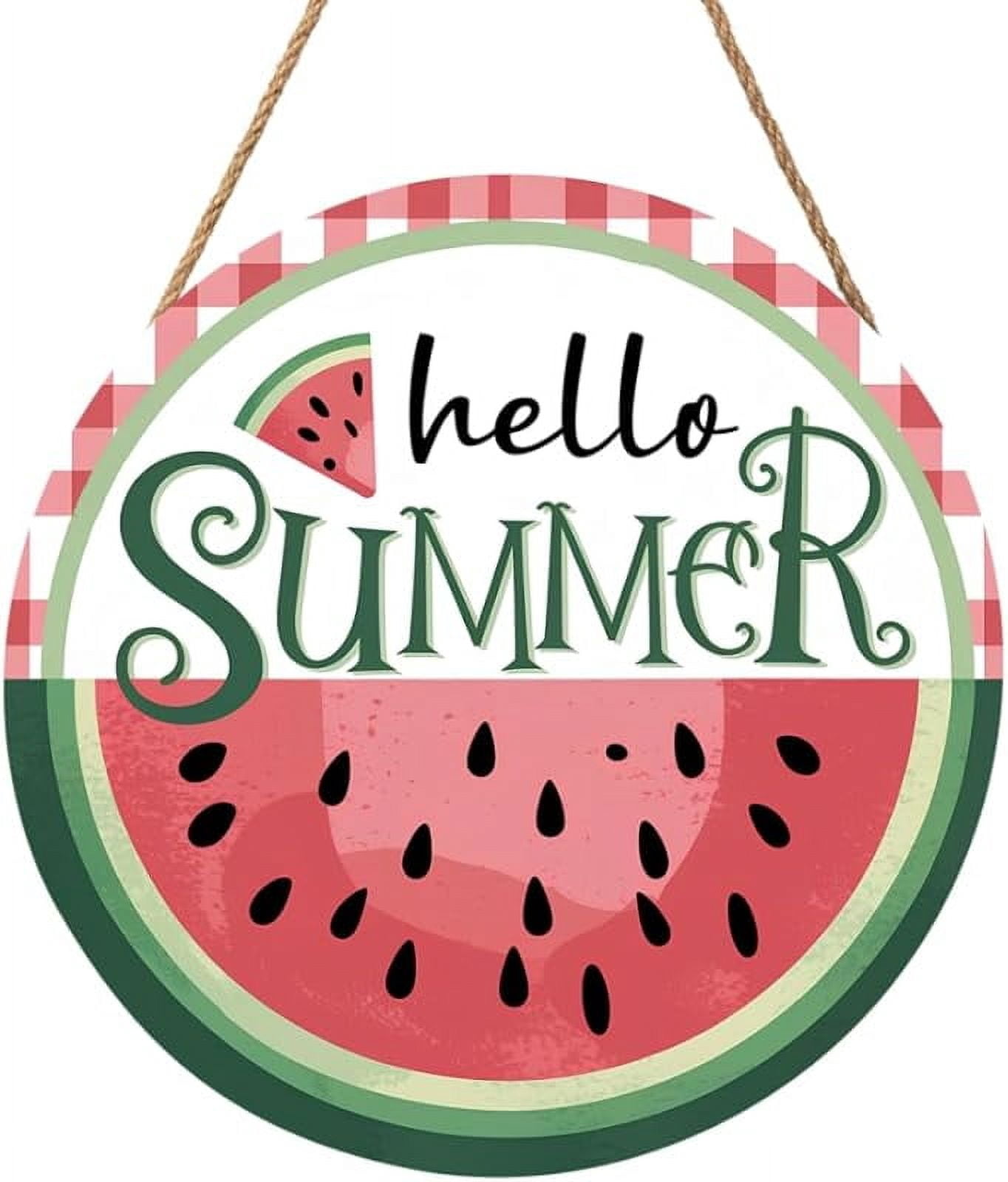 Welcome Summer Round Wooden Door Sign, Hello Summer Door Hanger Wall ...