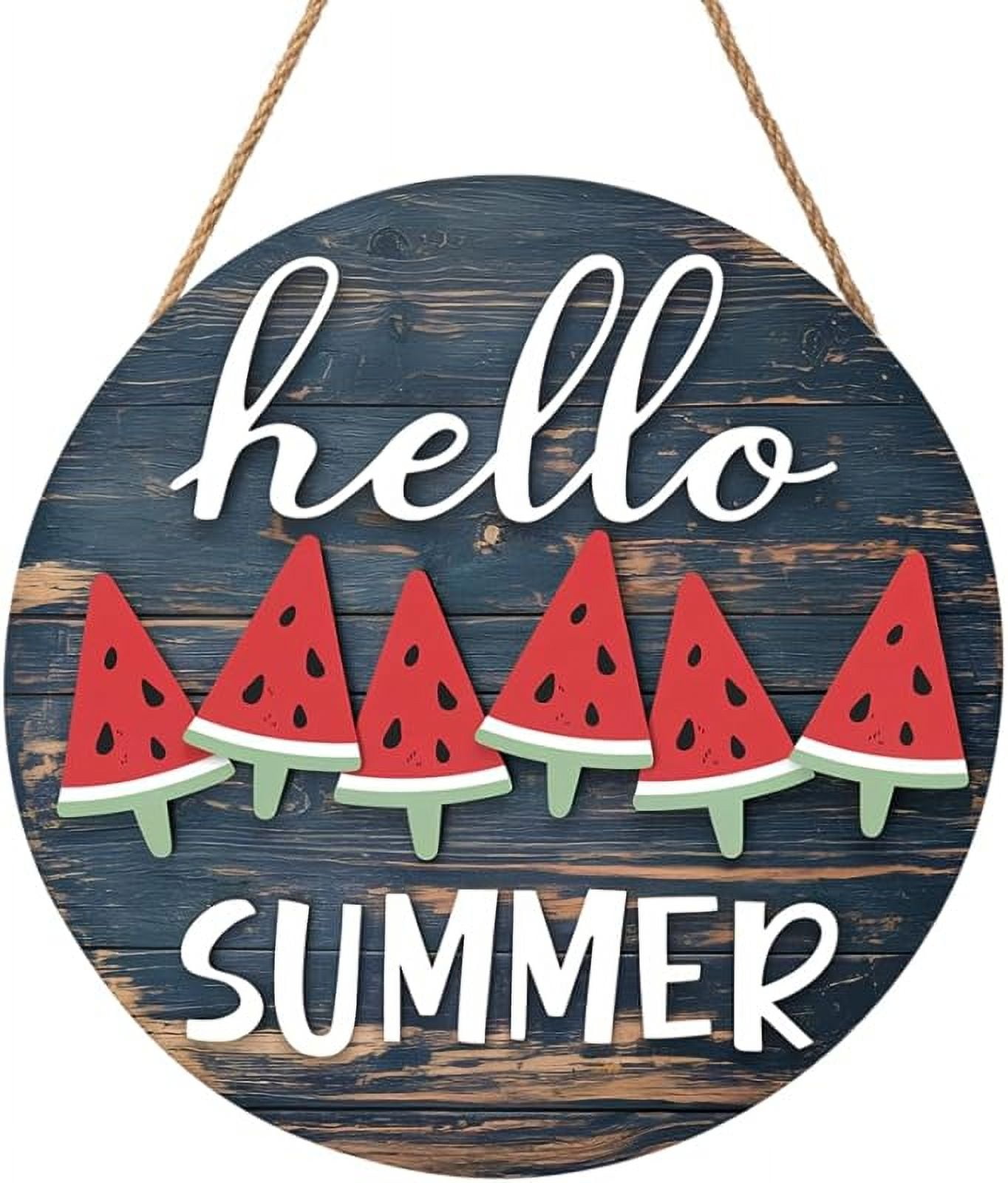 Welcome Summer Round Wooden Door Sign, Hello Summer Door Hanger Wall ...