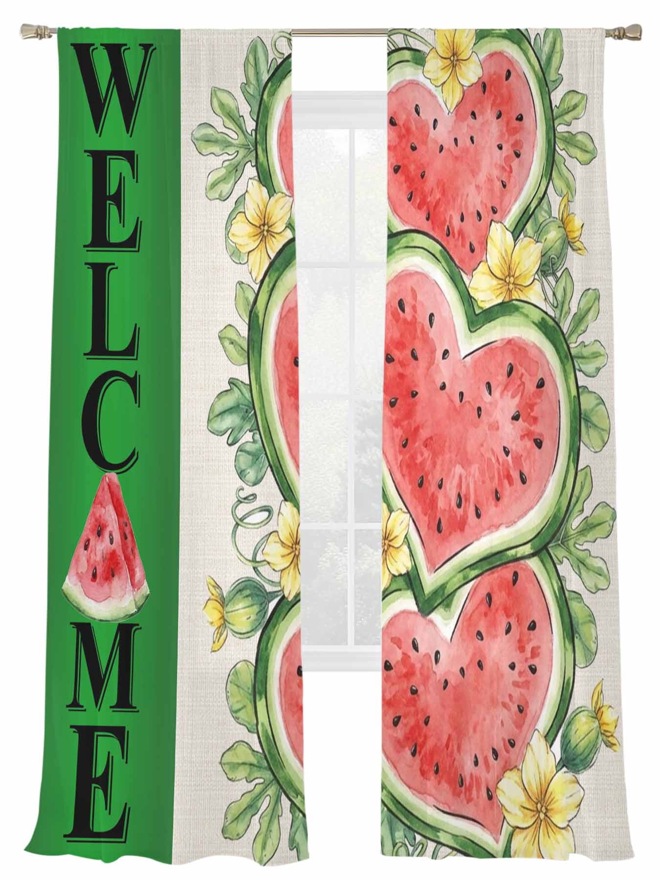 Welcome Summer Sheer Curtains 84 Inch Long 2 Panels, Heart Watermelon ...