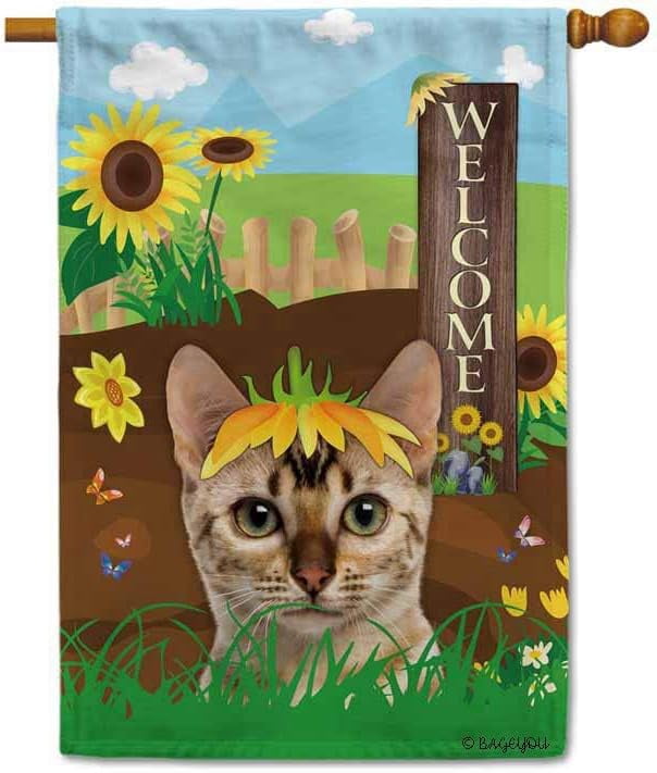 Welcome Summer Sunflower Cat House Flag California Spangled Cat Playing ...