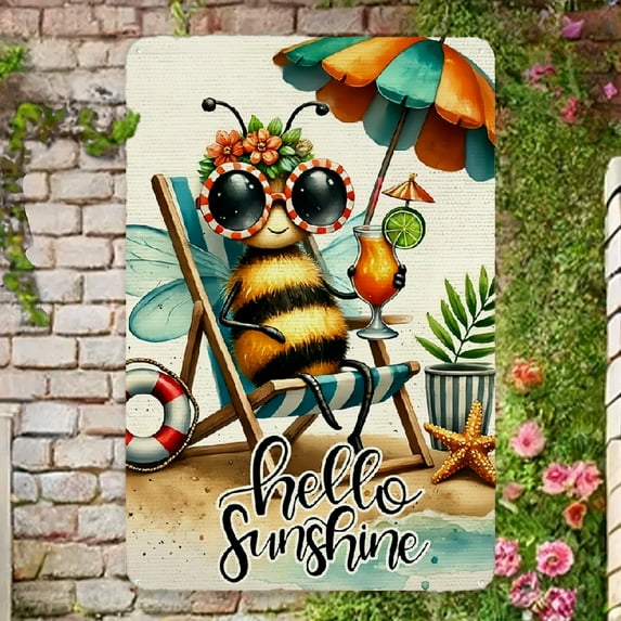 Welcome Summer Tropical Metal Sign Bee Swim Rings Beach Chair Sun ...