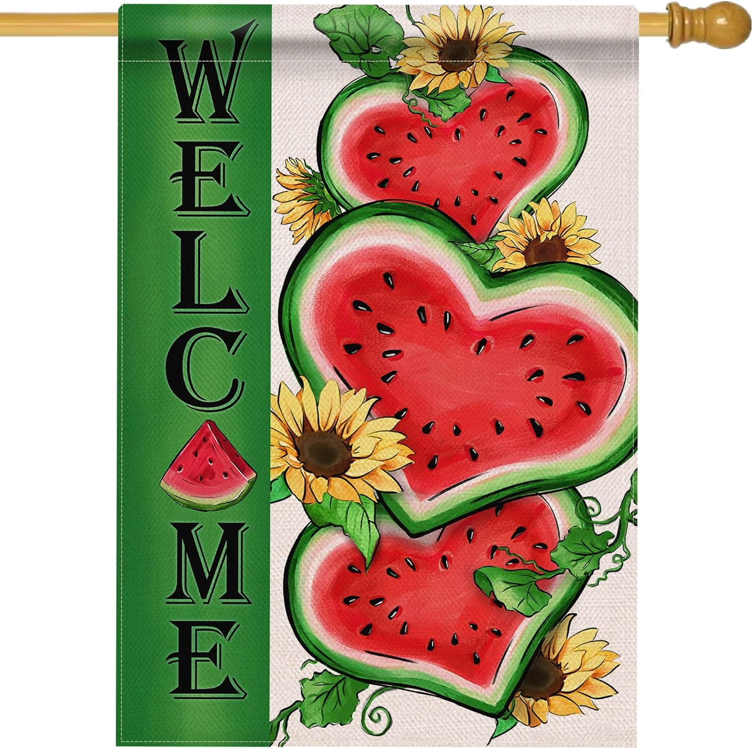 Welcome Summer Watermelon House Flag Double Sided, Love Heart Melon ...