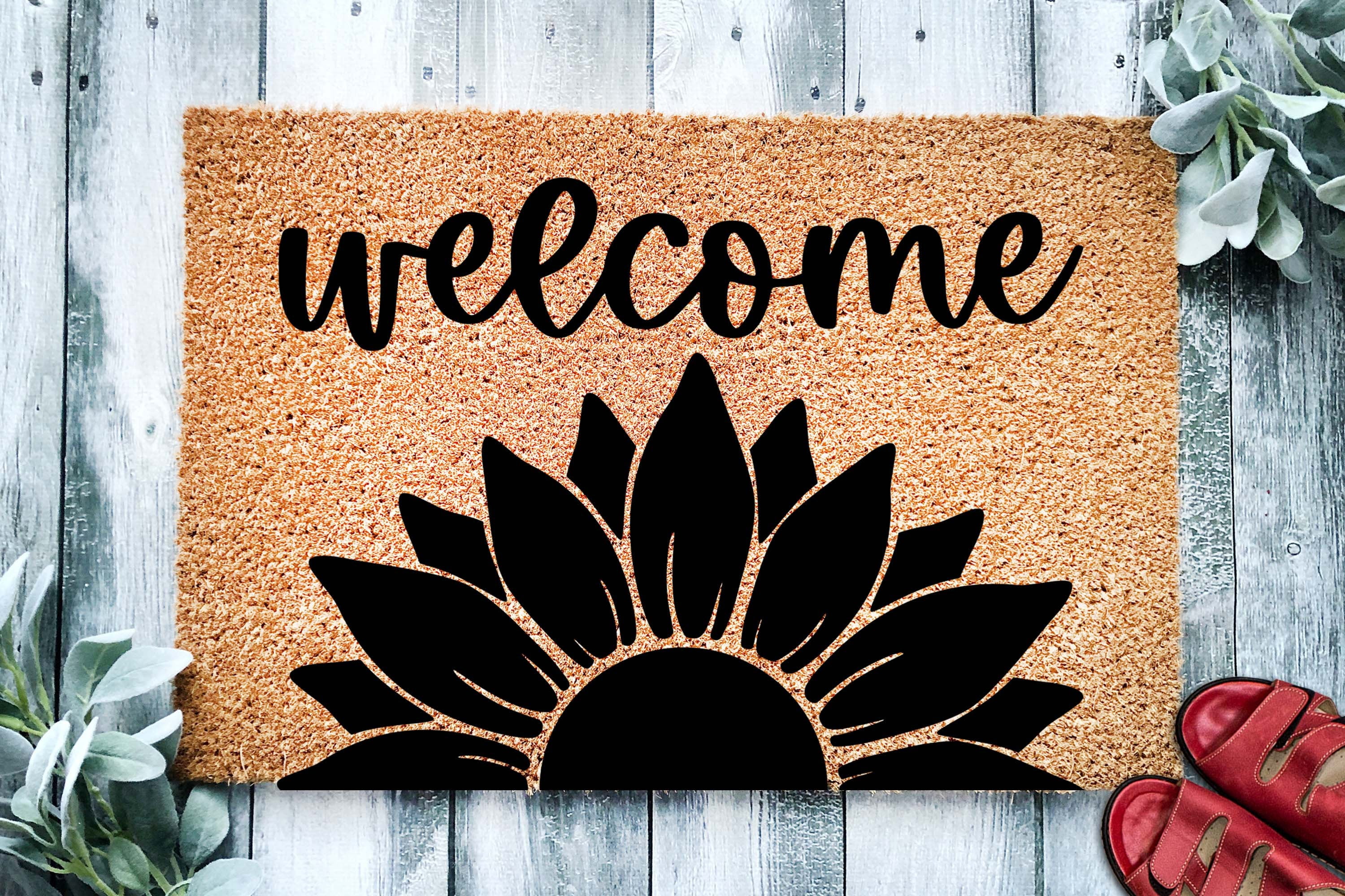 Welcome Sunflower Door Mat | Flower Theme Doormat | Spring Decor ...