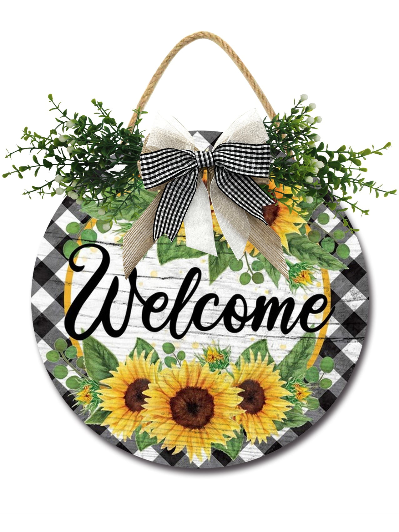 Welcome Sunflower Door Sign Home Decor Round Wood Wreaths Wall Hanging ...
