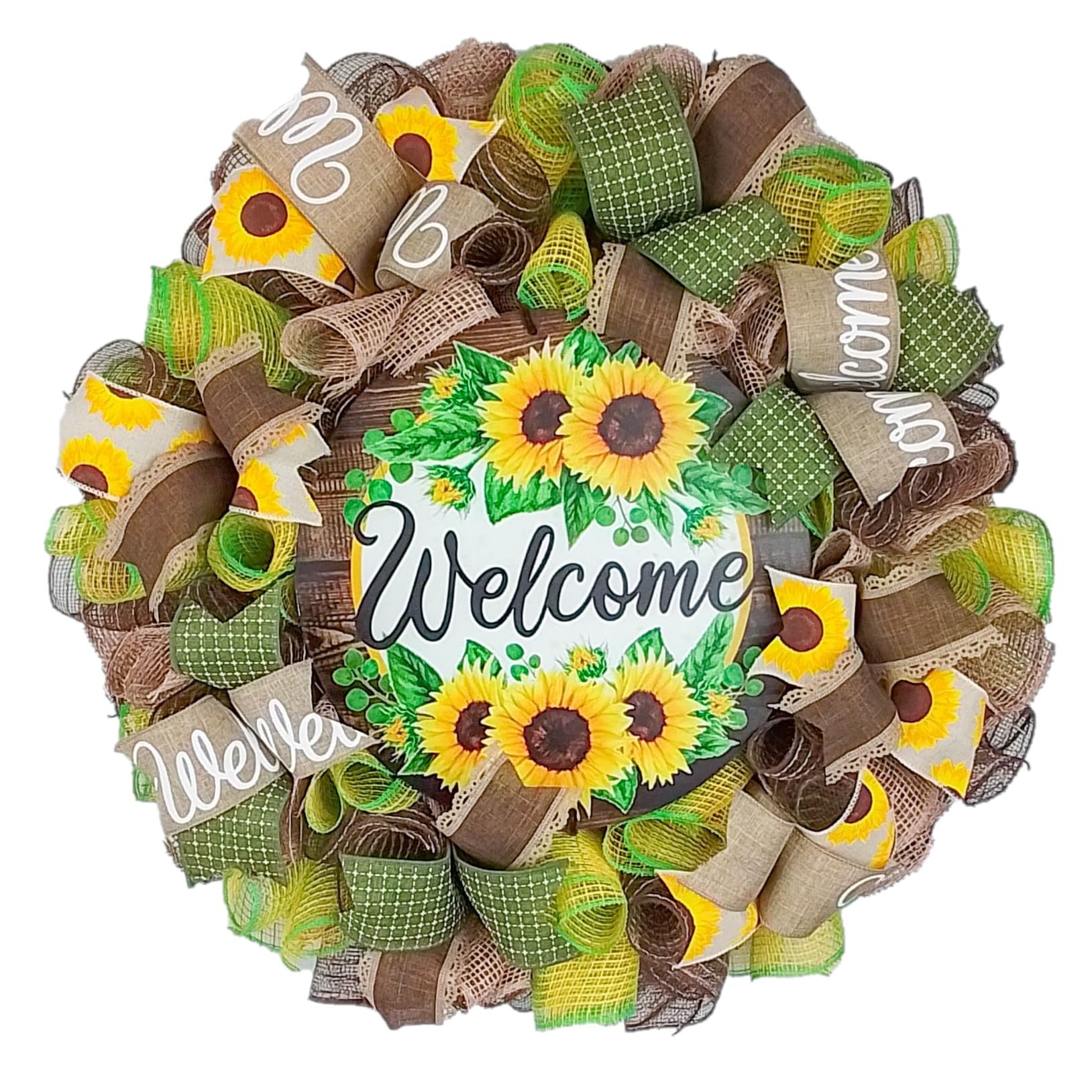 Welcome Sunflower Wreaths - Sun Flower Mesh Front Door Wreath - Burlap ...