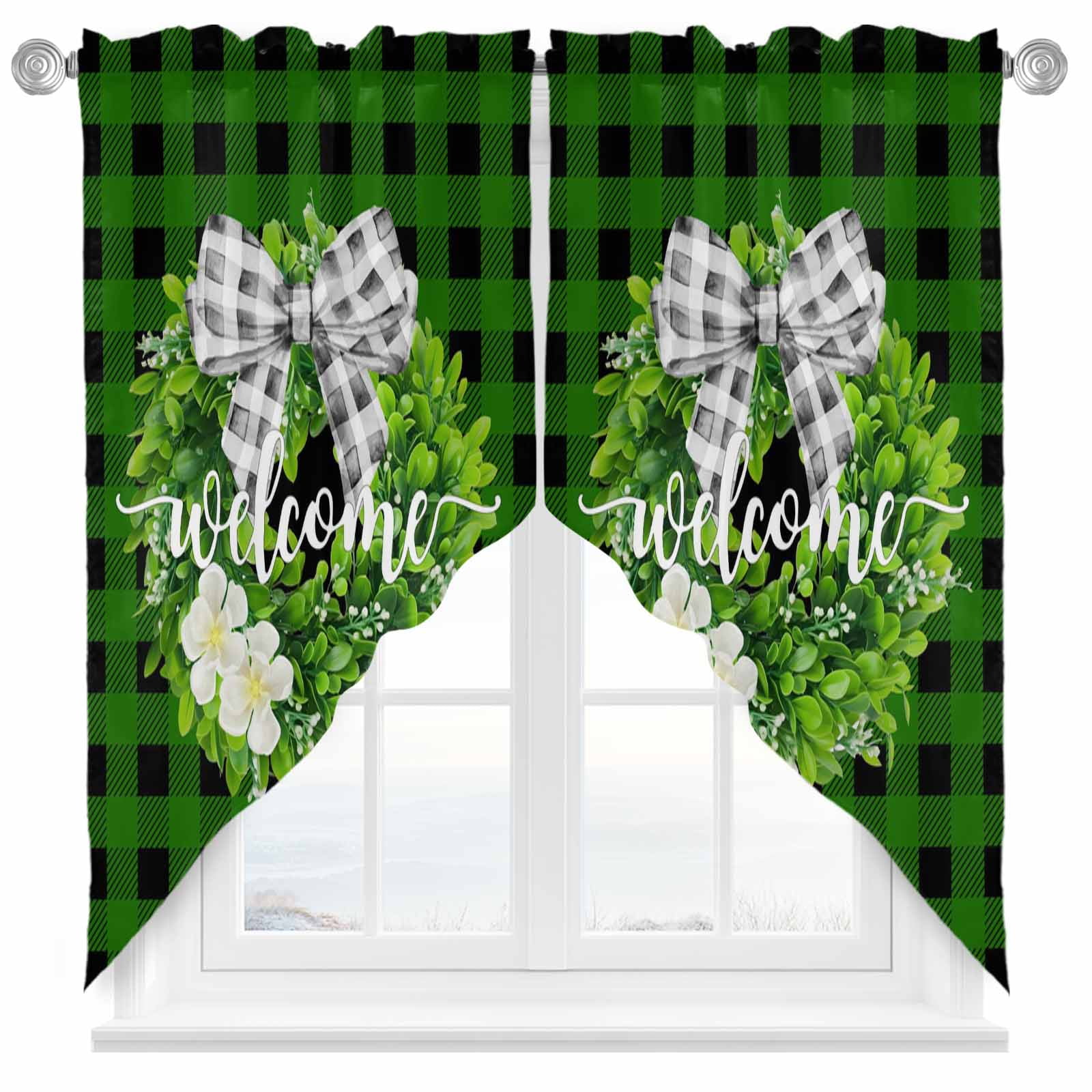Welcome Swag Kitchen Curtain Valances, Spring Country Farm Green ...
