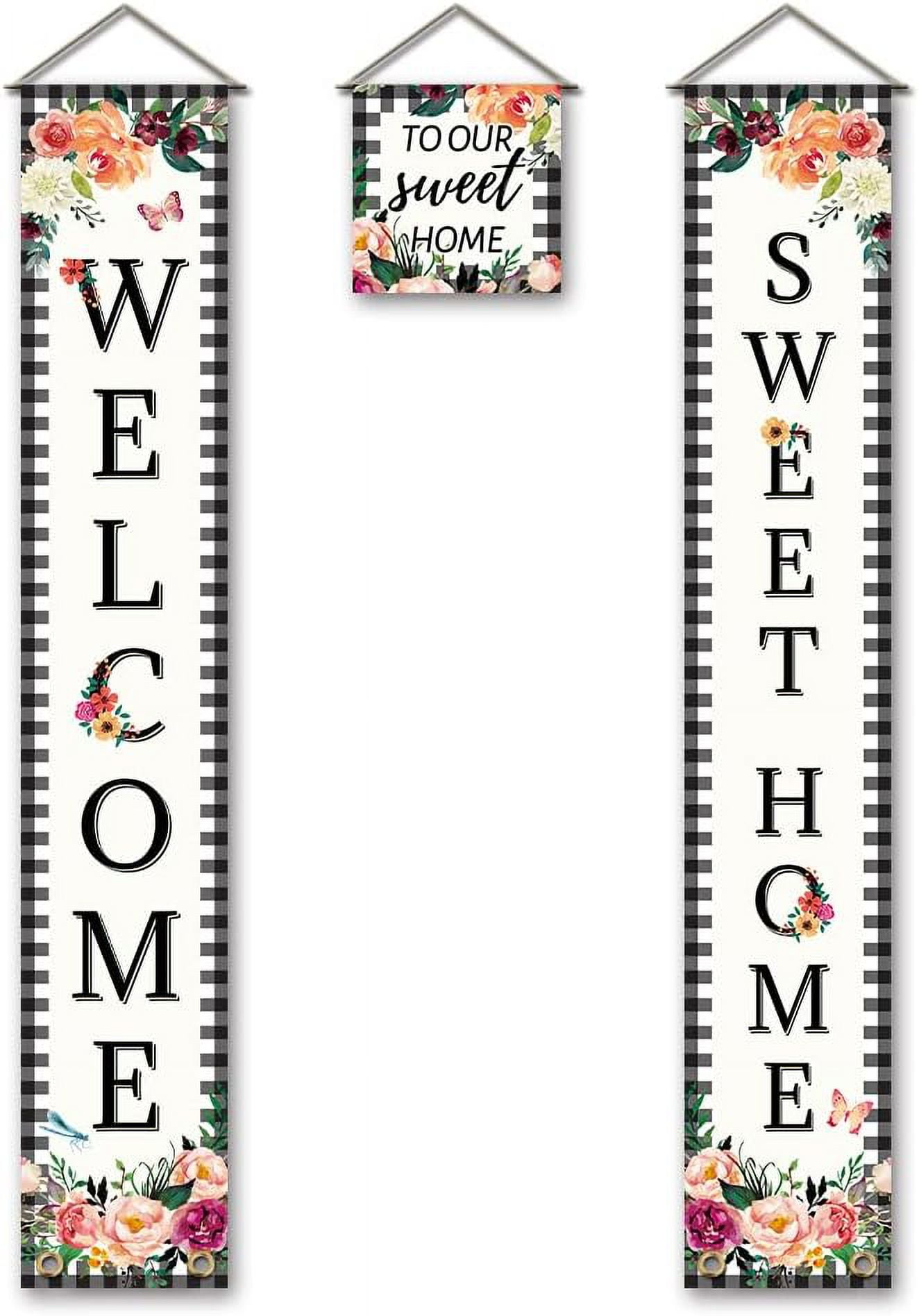 Welcome to Our Sweet Home Porch Banner Roses Hanging Banner Door ...