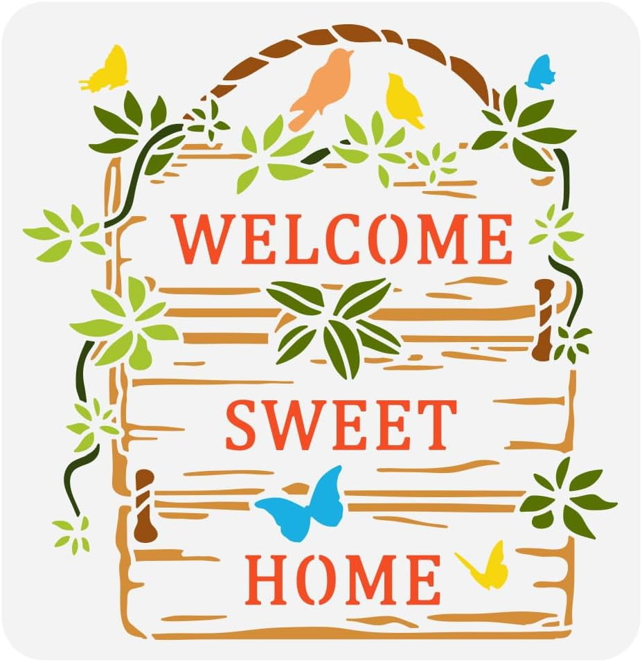 Welcome Sweet Home Stencils 11.8x11.8 inch Wooden Sign Stencil Plastic ...
