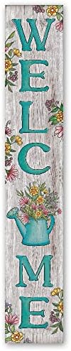 Welcome Teal Flowers & Watercan Welcome Sign and porch leaner for Front ...