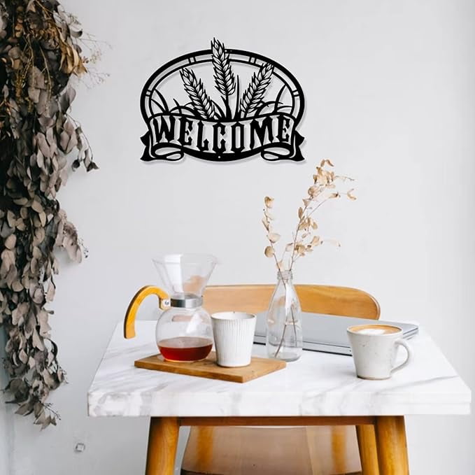 Welcome Theme Metal Wall Art Wheat Welcome Art Wall Decor Hanging ...