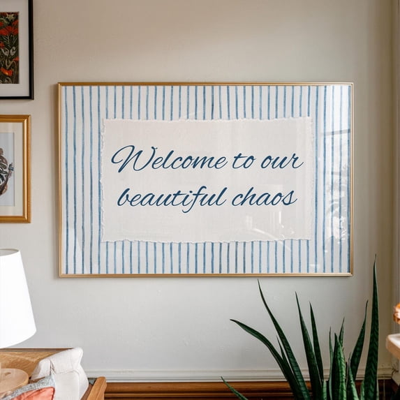 Welcome To Our Chaos Wall Art Print, Blue Hand Drawn Stripe Family ...
