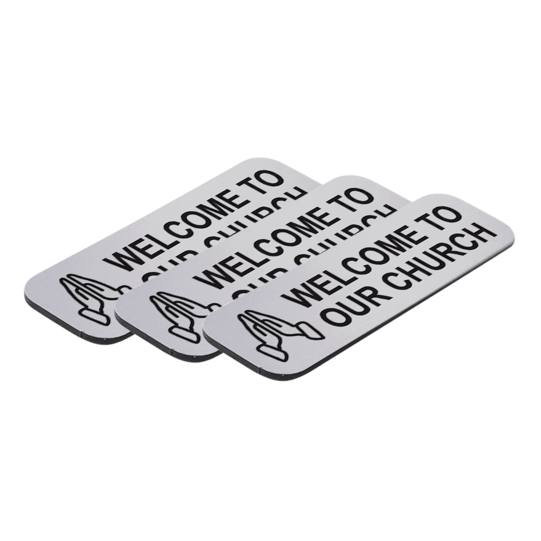 Welcome To Our Church 1 x 3" Name Tag/Badge, Silver, Praying Hands ...