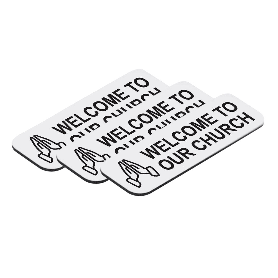 Welcome To Our Church 1 x 3" Name Tag/Badge, White, Praying Hands ...